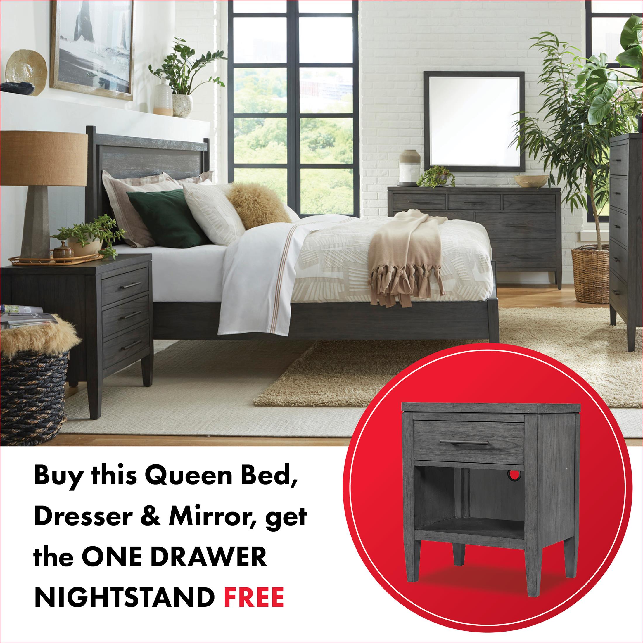 DECLAN QUEEN BED WITH DRESSER, MIRROR AND FREE 1-DRAWER NIGHTSTAND | Morris