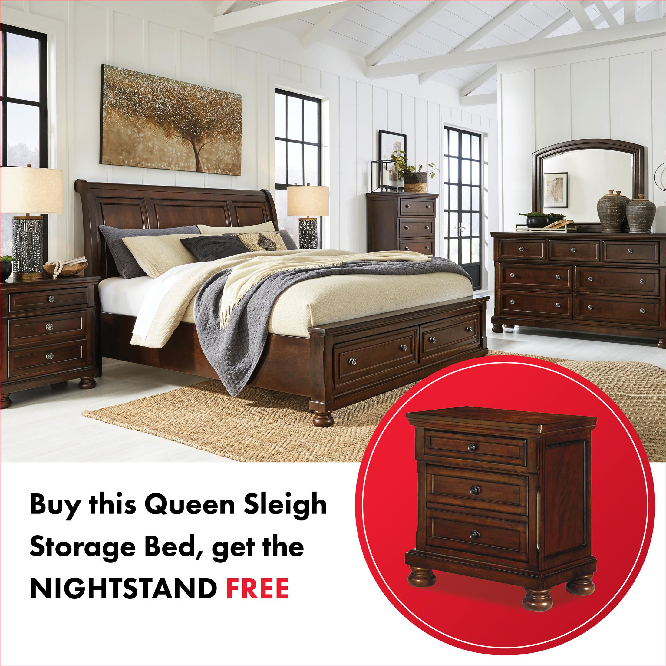 PORTER QUEEN SLEIGH STORAGE BED WITH FREE NIGHTSTAND! | Morris